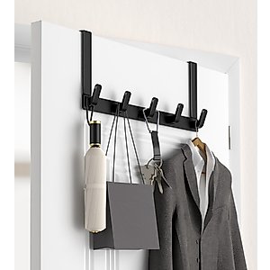 KitchLife Over The Door Hooks Hanger with Extended Arms for Easy Use by Women - Bathroom Accessories and Towel Rack Organization - 1 Pack, Matte Black