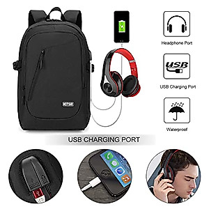 Extra Large Laptop Backpack, 37L Capacity, For 16 Inch Notebook Computer, Anti-Theft Lock, Waterproof Travel Backpack, with USB Charging Port, Luggage Strap, Work Business College School Bag (Black)