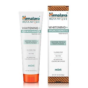 Himalaya Botanique Whitening + Hydroxyapatite Toothpaste for Whiter Teeth & Fresher Breath, Fights Plaque with Hydroxyapatite Support & Mint Flavor, Fluoride Free, SLS Free, & Vegan, 4.0 oz, 4 Pack