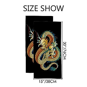 Kuizee Microfiber Hand Towel Face Towels Set of 2 Oriental Dragon Painting Quick-Dry Highly Absorbent Ultra Soft Bathroom Kitchen 30X15 Inch