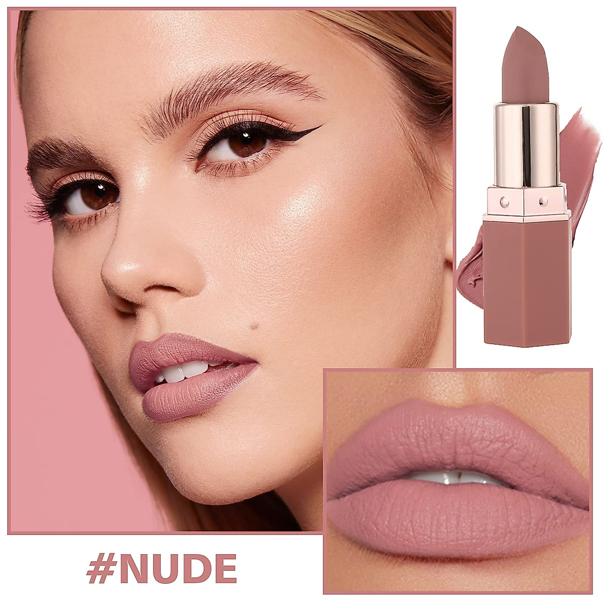 Matte Nude Lipstick Lip Stain Velvet Smooth Lip Stick Waterproof Long Lasting Lip Gloss,Moisturizer Non-Stick Cup Highly Pigmented Natural Lipstick Lip Color Lip Makeup,Perfect Lipstick Gift- Nude