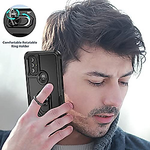 BNIUT for Motorola Moto G Play 2023 Case: Moto G Power 2022 Case/Moto G Pure 2021 Case - Dual Layer Protection Magnetic Kickstand Phone Cover with Ring Holder & Screen Protector (Matte Black)