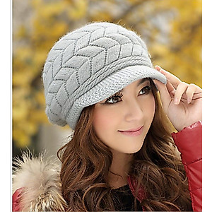 HINDAWI Winter Hats for Women Girls Warm Wool Knit Winter Hat Snow Ski Skull Cap with Visor Grey