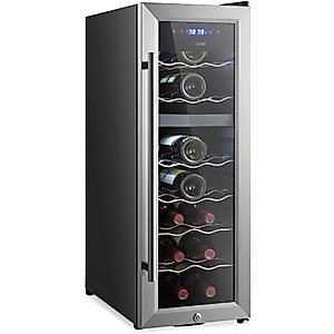 NutriChef PKCWCDS184 Wine Refrigerator Cellar, 18 Storage and 58.2 Liters Internal Capacity, Single Zone Chiller with Digital Touch Button Control, Placement for Standing Bottles and Air Tight Seal