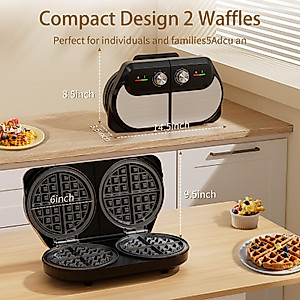 YASHE Double Waffle Maker 6 Inch, 1400W Belgian Waffle Maker for Breakfast and Snacks, Stainless Steel Waffle Iron with Nonstick Plates, Temperature Knob, Cool-Touch Handles