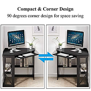VECELO Corner Computer Desk 41 x 30 inches with Smooth Keyboard & Storage Shelves for Home Office Workstation, Black