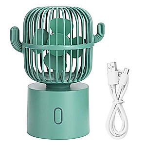 USB Desk Fan, 3 Speeds Adjustable Portable Cute Cactus Desktop Table Fan Two Ways Charging Wide-Angle Shaking Head Mini Personal Cooling Fan for Home, Office, Car, Desktop Decoration(Green)
