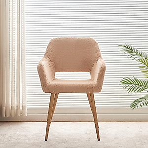 Desk Chair No Wheels Comfy Desk Chair with Metal Legs Faux Fur Task Chair/Arm Chair/Computer Chair/Makeup Chair for Bedroom Living Room,Reading Room,Modern Home Office Desk Chair for Girls Women