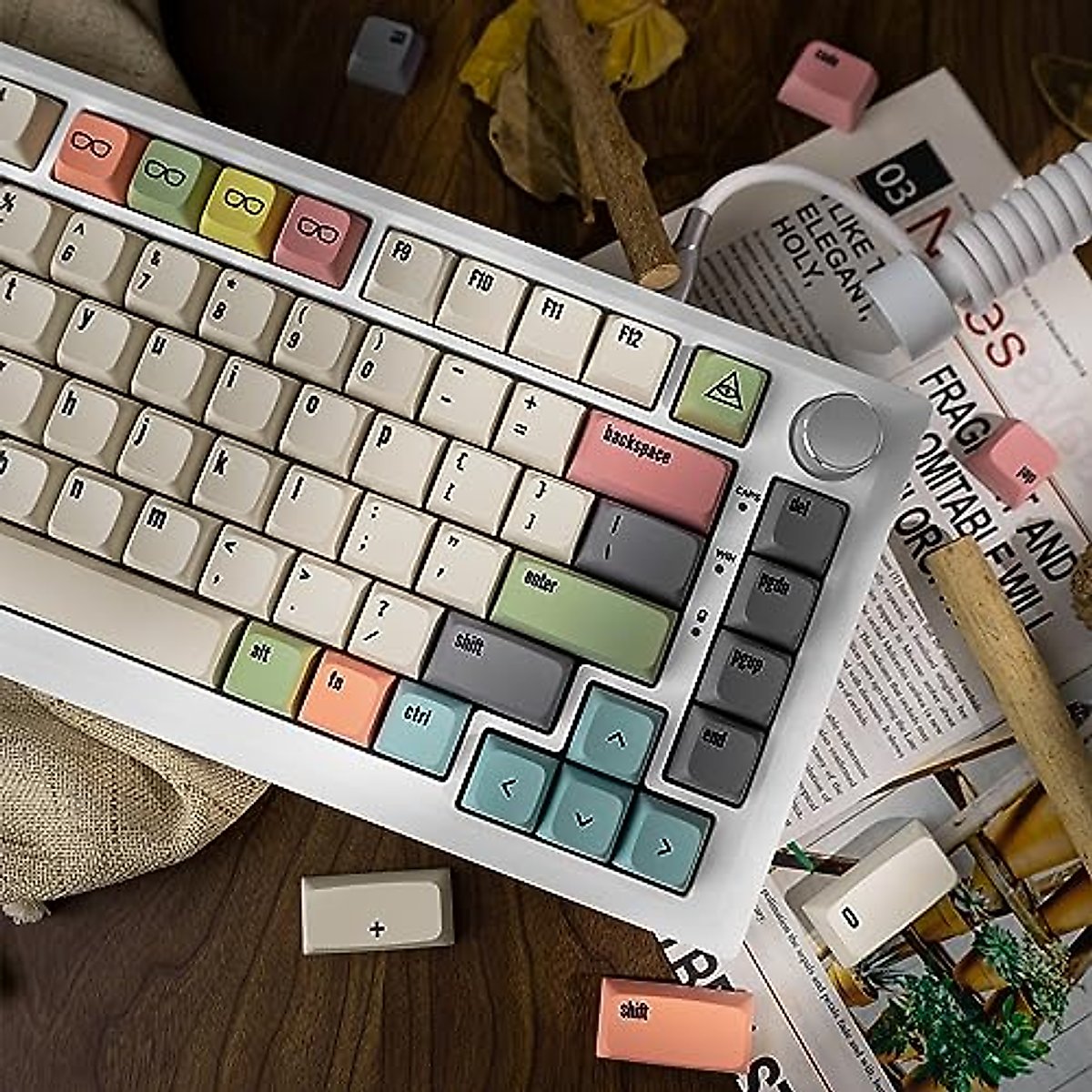 JOLINTAL 134 Keys Canvas Retro Beige Keycaps, PBT Custom Keycaps, Dye Sublimation Cherry MX XDA Profile Keycaps for Mechanical Keyboard