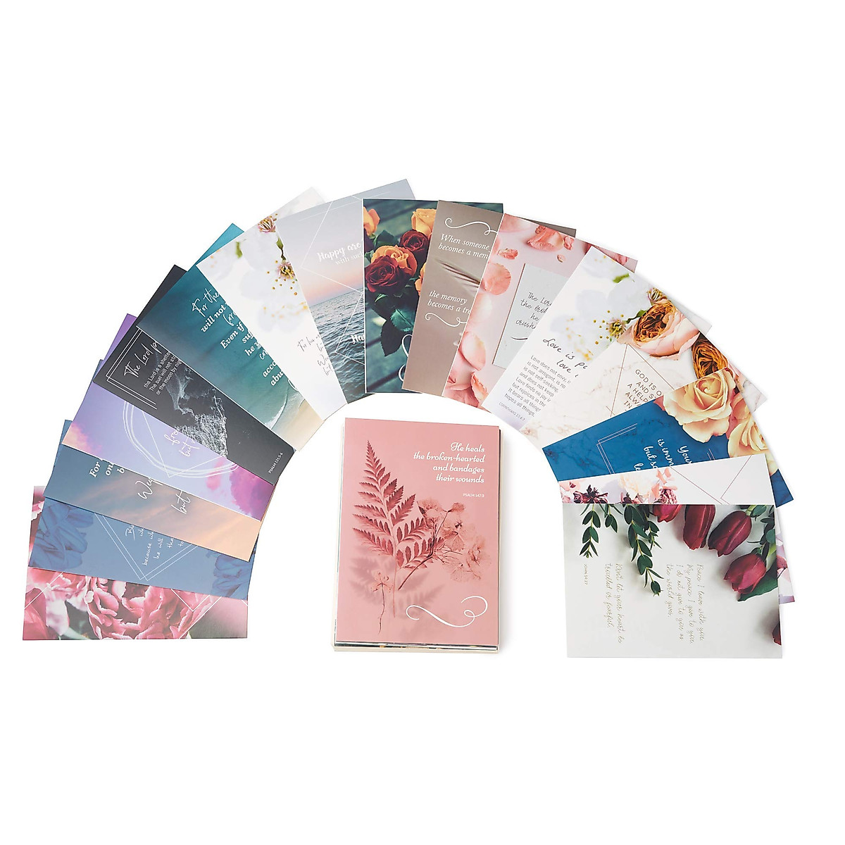 Sympathy Cards Religious with Envelopes - Bulk Set of 30 Blank Cards with Box - Scripture on front - Unique Designs - Heartfelt Spiritual Messages