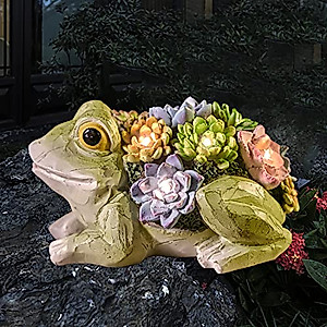 pearlstar Garden Statues Frog Figurine - Solar Powered Resin Animal Sculpture, Waterproof Lights Indoor Outdoor Decor, LED Yard Art Decoration Landscape Lawn Ornaments for Patio Backyard (1 Pack)