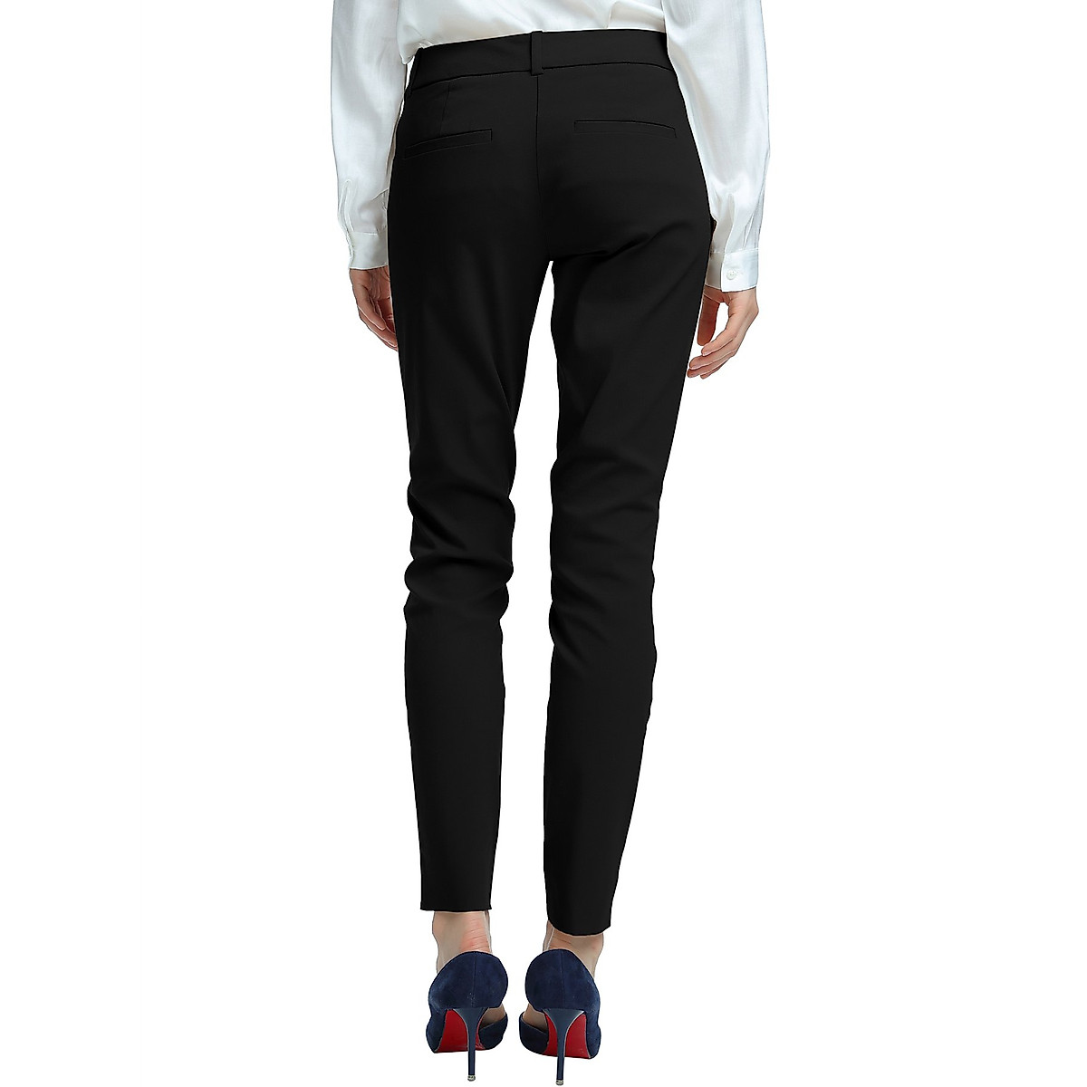 SATINATO Dress Pants for Women Work Slacks Casual Business Office Straight Stretch Slim Skinny Solid Trousers (16 Long, Black)