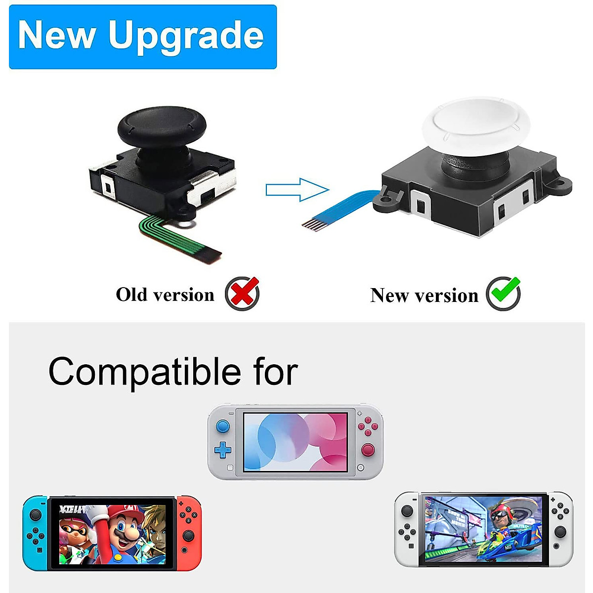 Joycon Joystick Replacement, Switch Joysticks Left/Right Analog Thumb Sticks for Nintendo Switch Joycon/Switch Lite/Switch OLED, Joycon Repair Kit with Thumbstick Caps & Drift Fix Tools