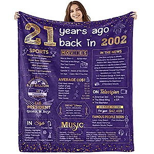 YDHCTKYG 21st Birthday Decorations for Her Best 21st Birthday Gifts 21 Year Old Birthday Gifts for Her Girl Daughter Sister Granddaughter Soft Throw Blanket 21 Years Ago Back in 2002 - Purple Gold