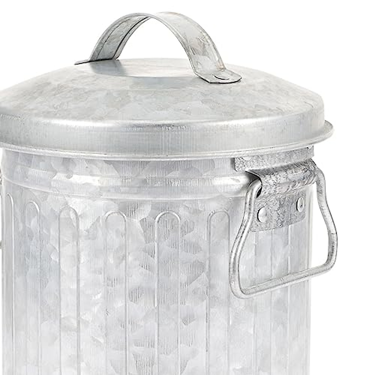 BESPORTBLE Galvanized Trash Can Mini Desktop Wastebasket with Lid and Handle Metal Table Flowerpot Countertop Trash Can Garbage Bin Rubbish Bucket Pencil Holder Pen Cup Makeup Brush Holder A