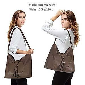 VASCHY Shoulder Bag Purse for Women, SAC PU Leather Fashion Vintage Tassel Hobo Handbag Purse Tote with Detachable Crossbody Shoulder Strap Khaki