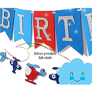 C L cooper life Airplane Party Decoraton Favor Supplies,Silver Glitter Airplane Birthday Banner,30Ct Airplanes Hanging Swirl for Airplane Aviator Themed Party Up and Away Felt Birthday Party