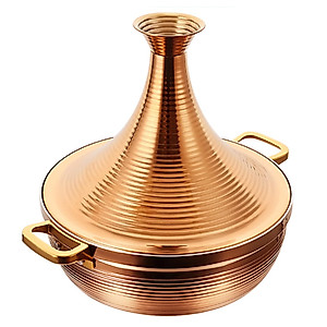 GRIPITHPY Stainless Steel Moroccan Tagine Pot, Large Moroccan Tajine Casserole with Cone-Shaped Lid, Non Stick Tagine Cooking Pot with 2 Handles(30cm/11.8in, Gold)