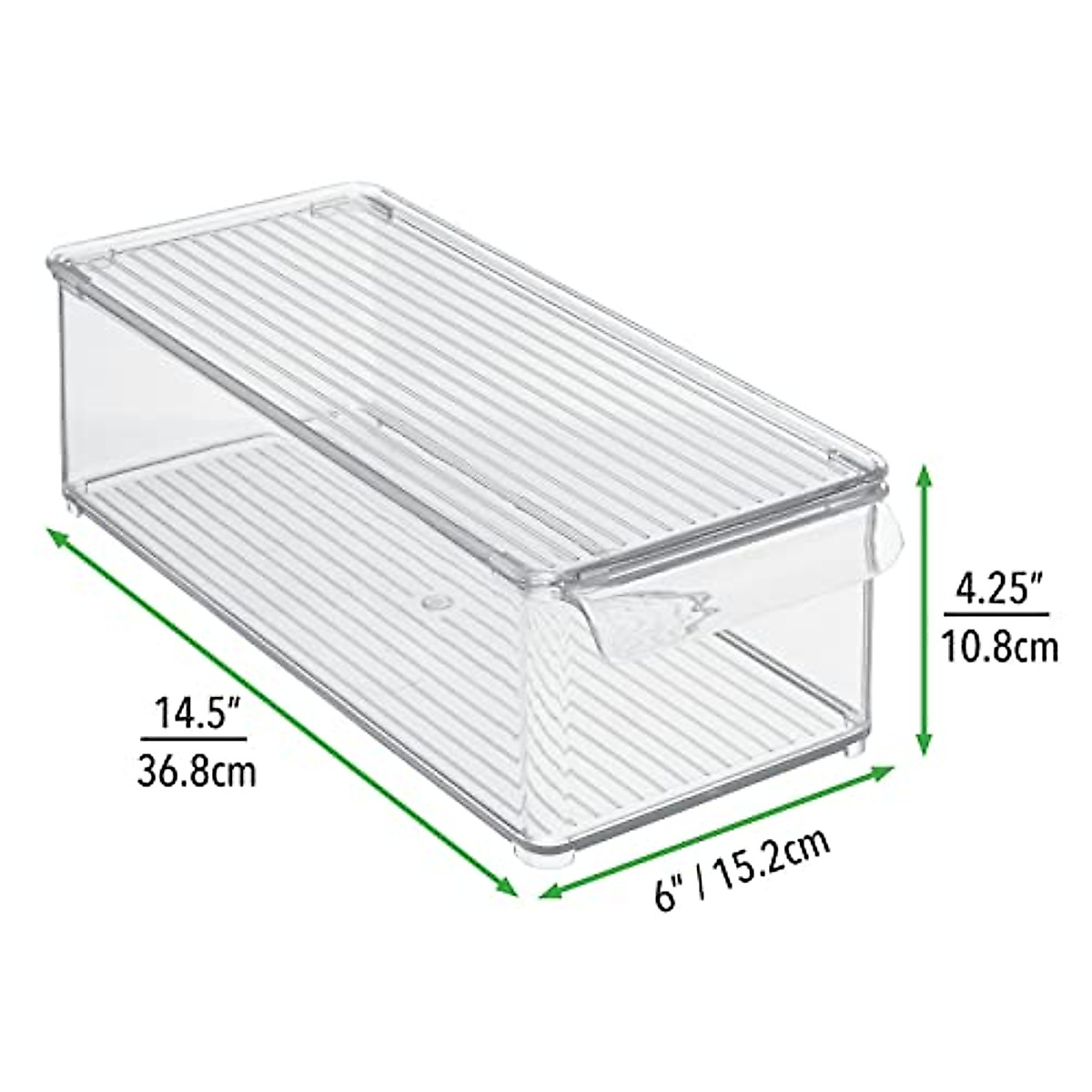 mDesign Slim Plastic Food Storage Container Bin with Lid and Front Handle for Kitchen, Pantry, Cabinet, Fridge and Freezer - Organizer for Snacks, Produce, Vegetables, Pasta, Drinks - 2 Pack - Clear