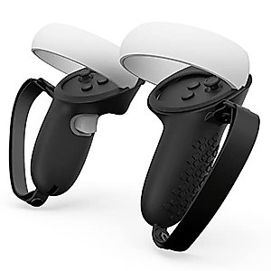 ZyberGears VR Controller Grips for Oculus Quest 2 Controller Accessories, Silicone Controller Replacement with Velcro Strap for Meta Quest 2 Black