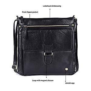 LEDERBUCK Shirley Large Soft Real Leather Crossbody handbag-Triple Zip Premium Sling Crossover Shoulder Bag for Women (Black)
