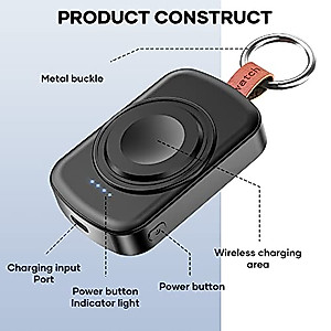 CKFN Portable Wireless Charger for Apple Watch, 1800mAh Power Bank Smart Keychain Gift with 4 LED Indicators, Magnetic iWatch Charger for Apple Watch Series 8,7,6,5,4,3,2,1,SE/Nike+/Hermes (Black)