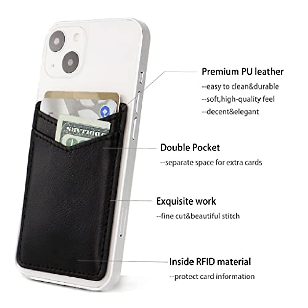 Fulgamo 2Pack Phone Wallet,Leather Phone Card Holder Adhesive Stick On Credit Card Pocket for Back of Phone Case iPhone and Android-Black