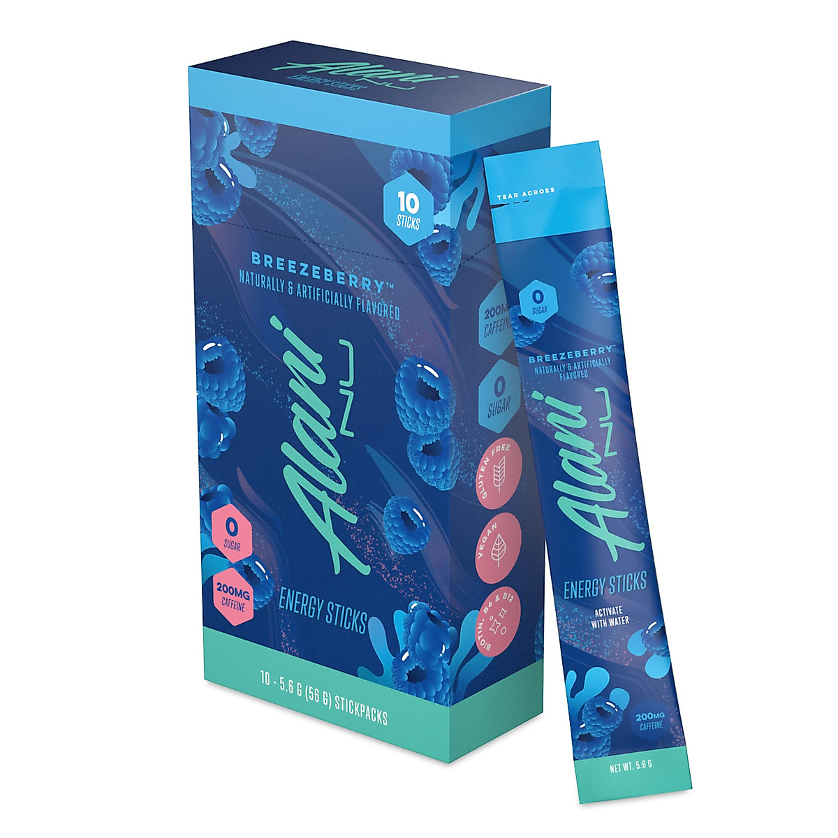 Alani Nu BREEZEBERRY Energy Sticks | Energy Drink Powder | 200mg Caffeine | Pre Workout Performance with Antioxidants | On-The-Go Drink Mix | Biotin, B Vitamins | Zero Sugar | 5 Calories | 10 Pack
