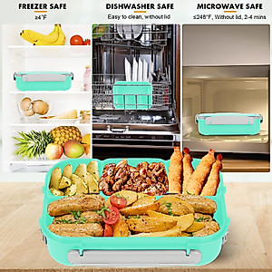 Bento Box, Lunch Box Kids, 1300ML Bento Box Adult Lunch Box with 4 Compartment &Food Picks Cake Cups, Lunch Box Containers for Adults/Kids/Toddler, Leak-Proof, Microwave/Dishwasher/Freezer Safe(Green)