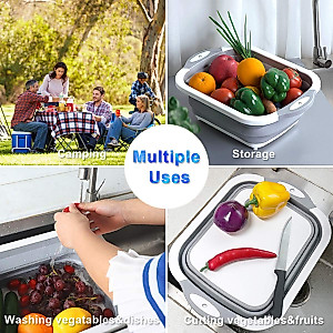 Collapsible Cutting Board, 3 in1 Foldable Chopping Board, Space Saving Vegetable Washing Basket with Draining Plug
