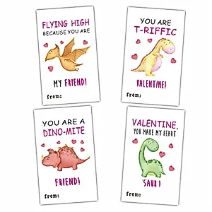 2.1" x 3.5" Valentine's Day Gift Wrap Self Adhesive Stickers | Dinosaur Theme Happy Valentine's Day Gift Wrapping Decorations and Supplies for Kids | 40 Gift Stickers-BGJ-002