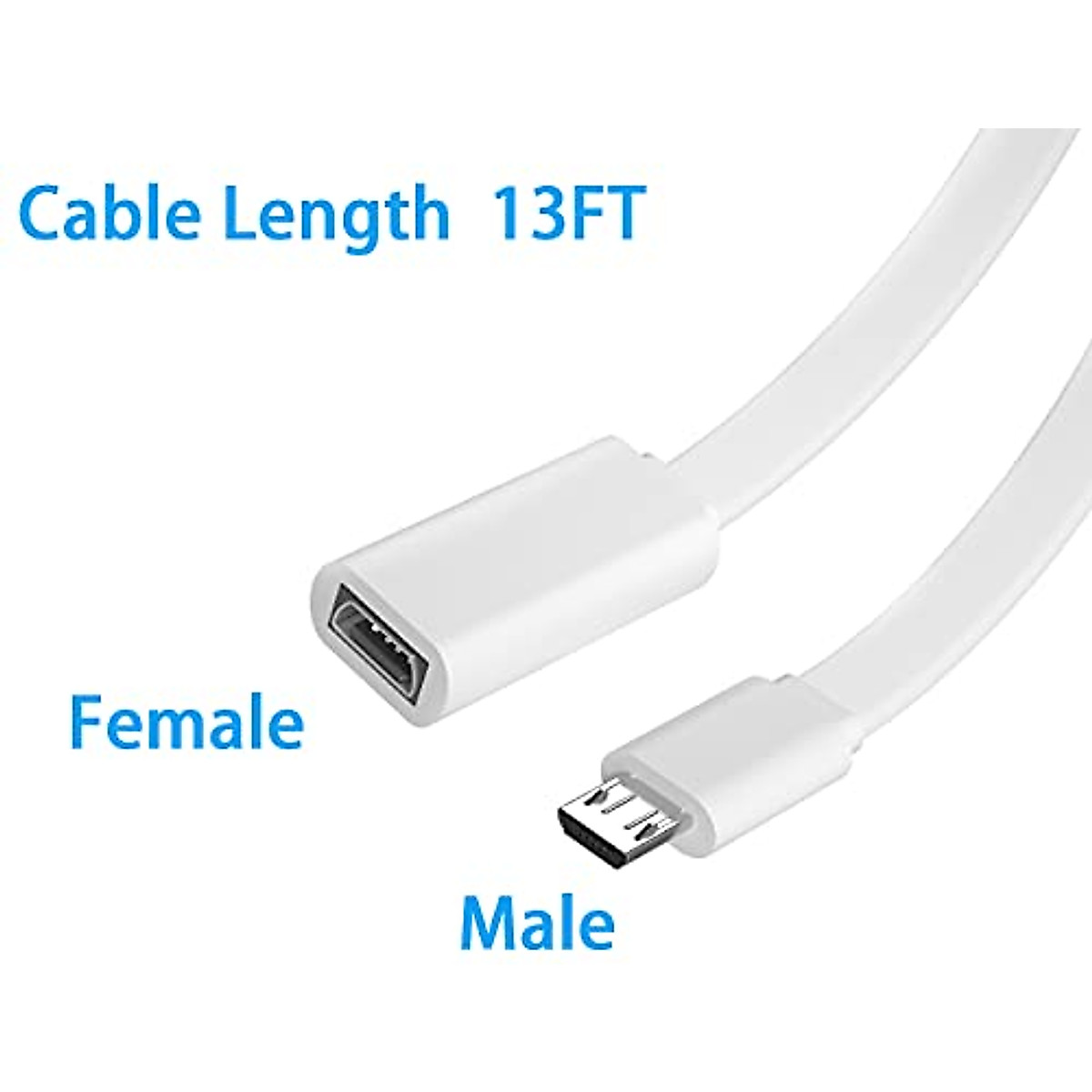 2 Pack 13FT Micro USB Extension Cable for Zmodo,Male to Female Extender Flat Power Cord Compatible for Wyze Cam v3 v2,Yi Camera,Oculus Go,Netvue,Nest Cam,Blink,Furbo Dog Home Security Camera