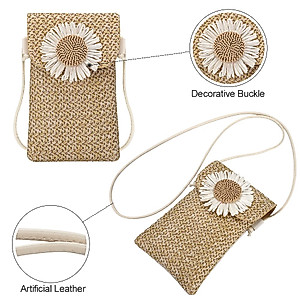 Soleebee Boho One Shoulder Crossbody Phone Bag Small Shoulder Bag Mini Wallet for Women Storage Bag Woven Leather Trim Phone Bag Compatible with Multiple Phone Sizes, Daisy A