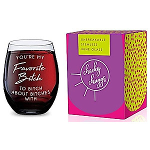 GSM Brands Stemless Wine Glass for Women (Favorite Bitch to Bitch About) Made of Unbreakable Tritan Plastic and Dishwasher Safe - 16 ounces
