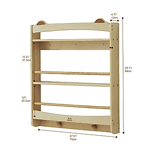 kidi house Wall Bookshelf Wooden Kids Bookshelf 3-Tier Floating Nursery Book Shelves for Kids Room Birch Hanging Toddler Bookshelf Montessori Bookshelf for Baby Room Playroom Living Room (Wide)