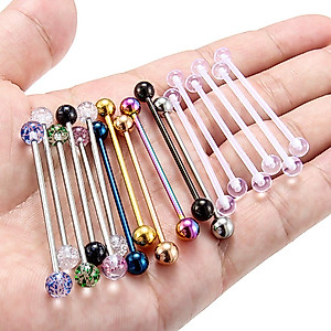 Dyknasz 18PCS 14G Clear Acrylic Bioflex & Stainless Steel Industrial Barbell Cartilage Earring Retainer Body Piercing Jewelry for Women Men 1 1/2"(38mm) Silver Rose Gold Black Rainbow Clear