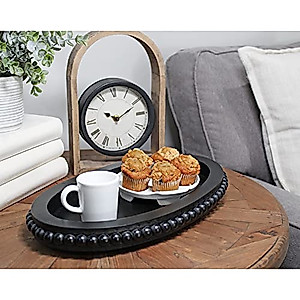 AuldHome Wood Beaded Tray (Black), Decorative Farmhouse Style Oval Wooden Tray