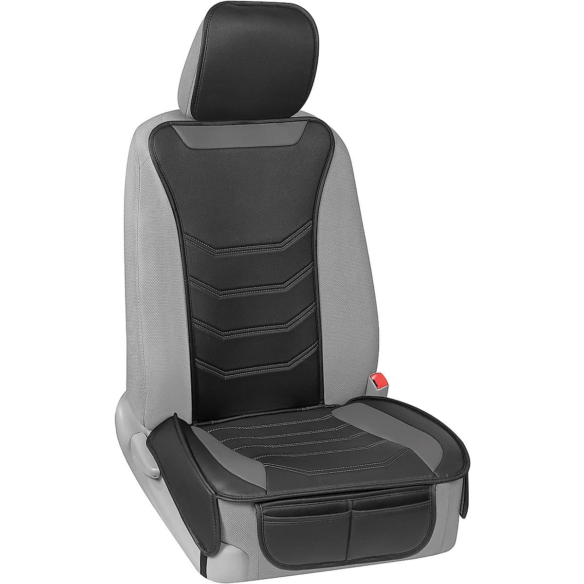 Motor Trend LuxeFit Gray Seat Cover for Cars Trucks Van SUV (1 Piece), Premium Faux Leather Car Seat Cover, Easy to Install Automotive Seat Cover with Storage Pockets, Fits Most Vehicles