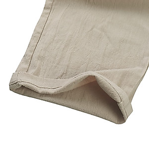 LVCBL Khaki Cotton Pants Men Casual Linen Beach Pants Drawstring Trousers,Khaki,M