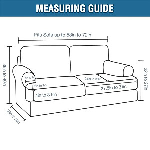 H.VERSAILTEX Sofa Cover 3 Piece T Cushion Loveseat Slipcovers Thick Velvet Couch Cover Stretch T Cushion Sofa Covers for 2 Cushion Couch with 2 Individual T Cushion Covers Washable, Stone Blue