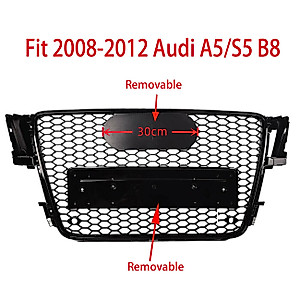 TOPAZ Front Mesh RS5 Style Bumper Hood Hex Grille Black Compatible with 2008-2012 Audi A5/S5 B8 8T
