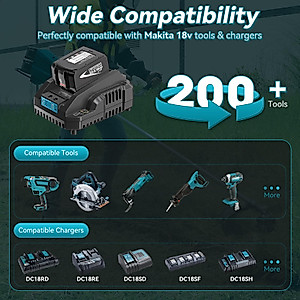 Replacement for Makita 18V Battery 6.0Ah Compatible with Makita 18 Volt Battery Lithium-ion BL1860B BL1860 BL1850 BL1850B BL1840 BL1830 Compatible with Original Makita 18V Battery Chargers