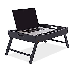 BIRDROCK HOME Wood Bed Tray with Folding Legs - Work from Home - Wide Breakfast Serving Tray Lap Desk with Sides and Handles - Black