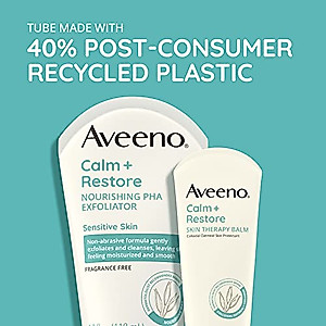 Aveeno Calm + Restore Nourishing PHA Facial Exfoliator Daily for Sensitive Skin, Fragrance-Free & Non-Abrasive Oat Formula to Gently Exfoliate & Cleanse Skin, Hypoallergenic, 4 fl. oz