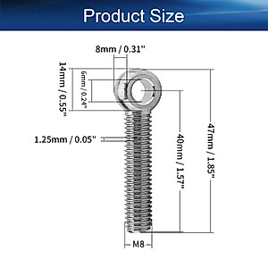 Yinpecly M8x40mm Eye Shape Bolt, 304 Stainless Steel Fish Eye Bolt, Lifting Ring Eye Bolts, 6mm x 14mm(IDxOD) Closed Rod Eye Screw Bolts Metric Thread, 2Pcs
