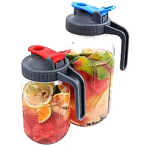 Mason Jar Lids With Pour Spout Wide Mouth Mason Jar Pitcher Lid With Handle/Flip Cap Airtight & Leak-Proof Pour Lids Turns Your Mason Jar Into Pitcher (Jar Not Included)