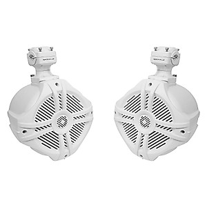 Rockville Bluetooth Receiver+6.5" White Marine Wakeboard Tower Speakers+Amp+Kit