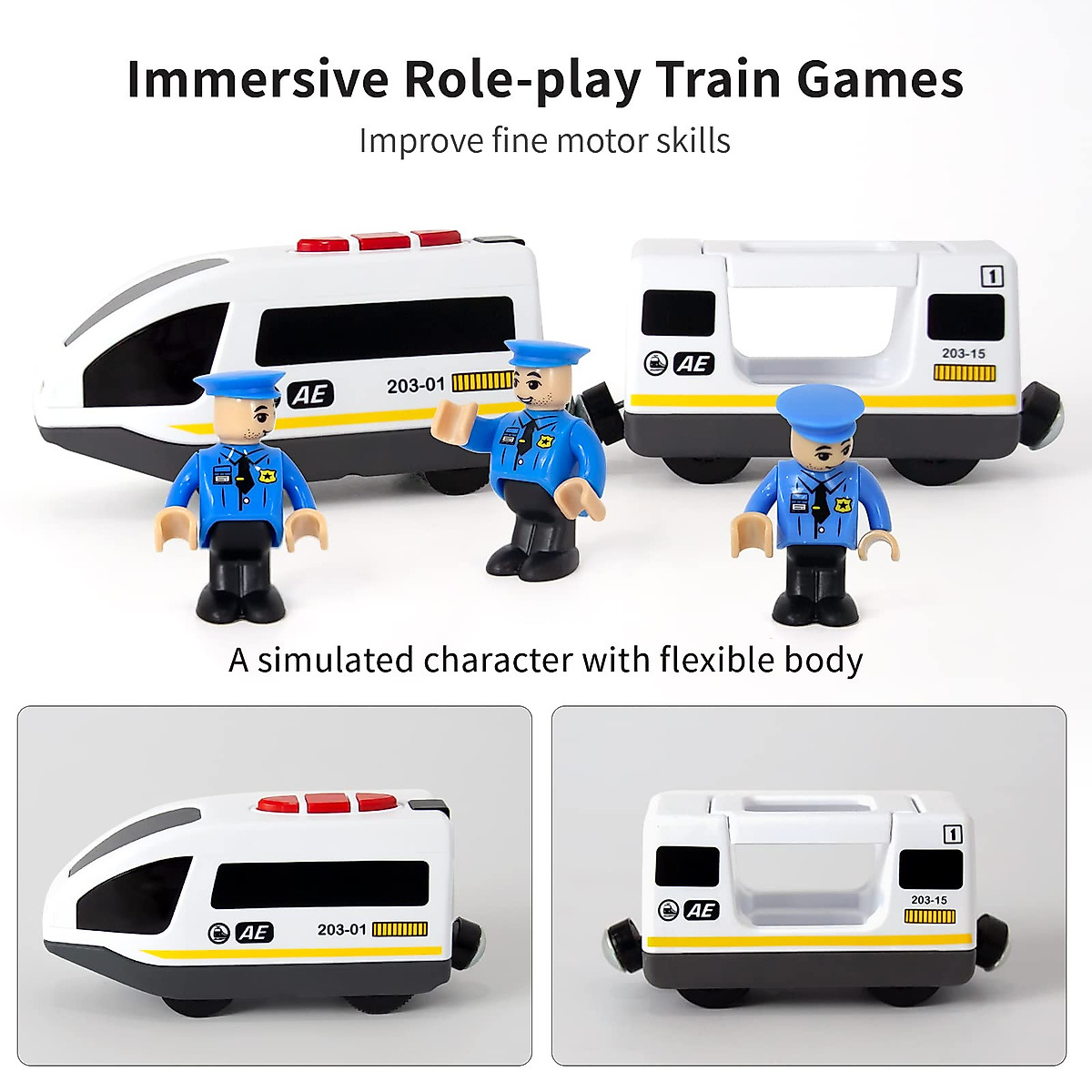 Wood City Battery Operated Train for Wooden Train Track, Electric Locomotive Train Set with Powerful Engine Compatible with Thomas, Brio, Chuggington, Bullet Train Toys for Toddlers 3 4 5 Year Olds