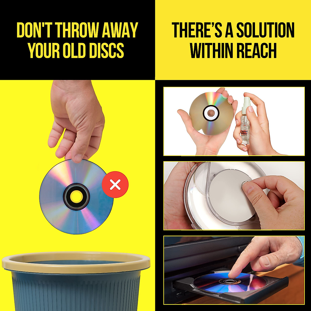 DVD CD Repair Kit with Cleaning Solution Included - Hand Powered CD DVD Cleaner and Scratch Remover Cleans and Polishes Discs with Minor Damage
