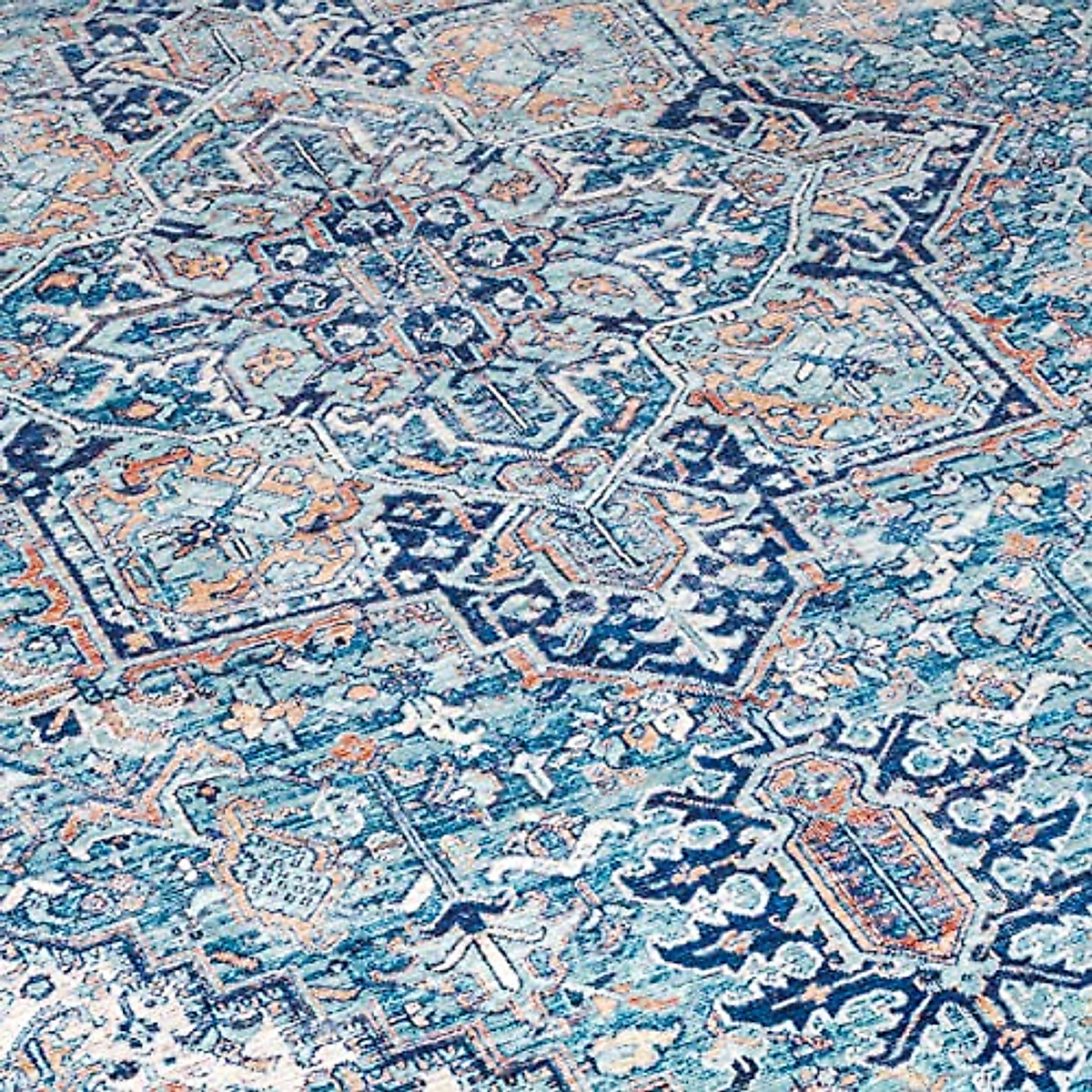 ReaLife Machine Washable Rug - Stain Resistant, Non-Shed - Eco-Friendly, Non-Slip, Family & Pet Friendly - Premium Recycled Fibers - Vintage Distressed Traditional - Blue, Ivory, Orange, 5' x 7'